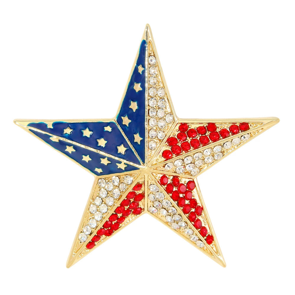 USA Star Rhinestone Brooch PA5446 – Ole